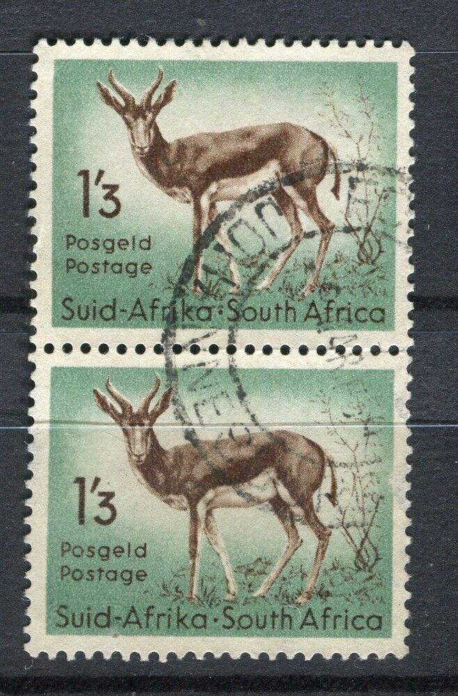 SOUTH AFRICA; 1954 early Wildlife Springbok issue 1s. 3d used PAIR ...