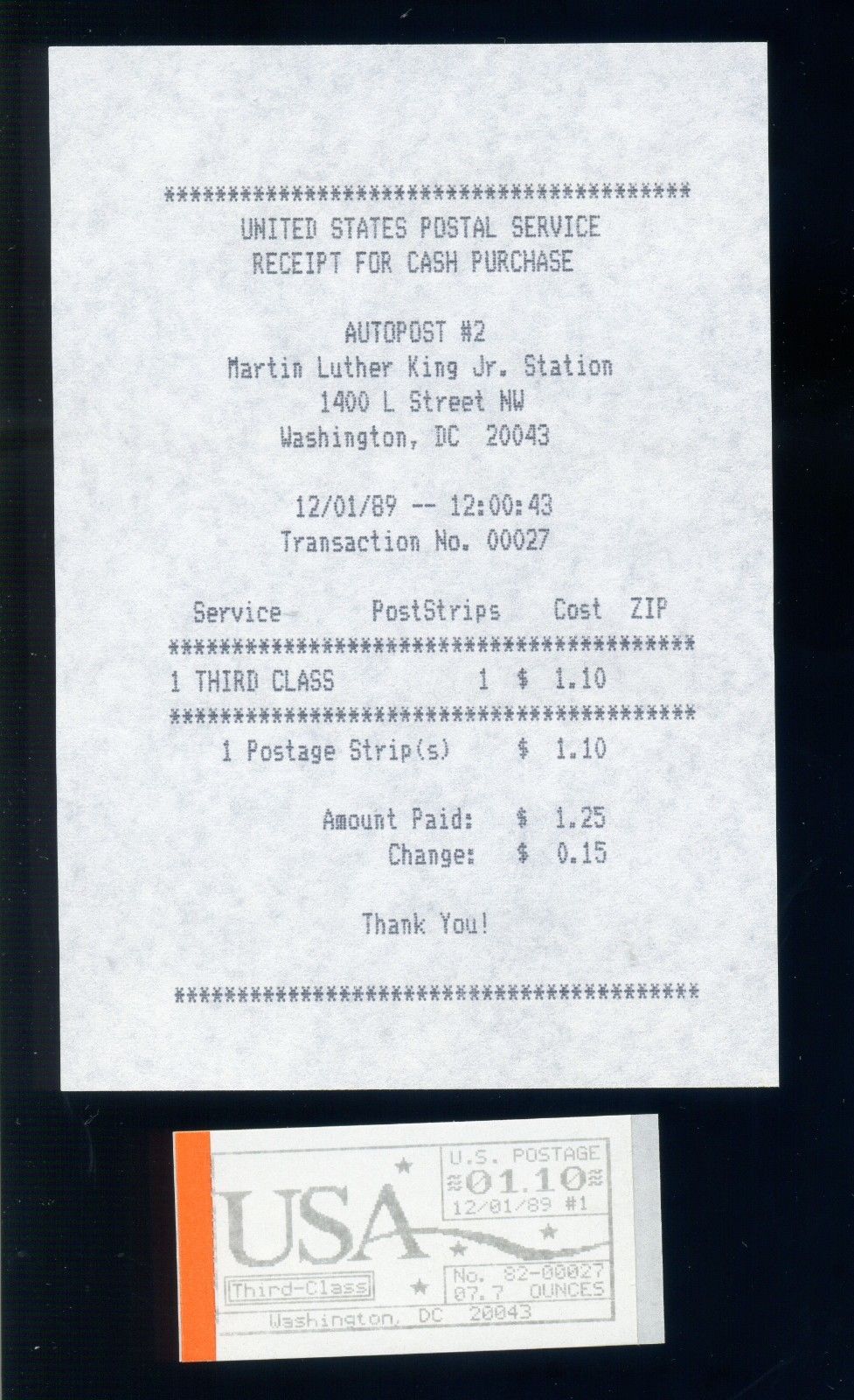 Scott #CVP2 Var $1.10 Third Class Computer Vended Postage Stamp w/KIOSK ...