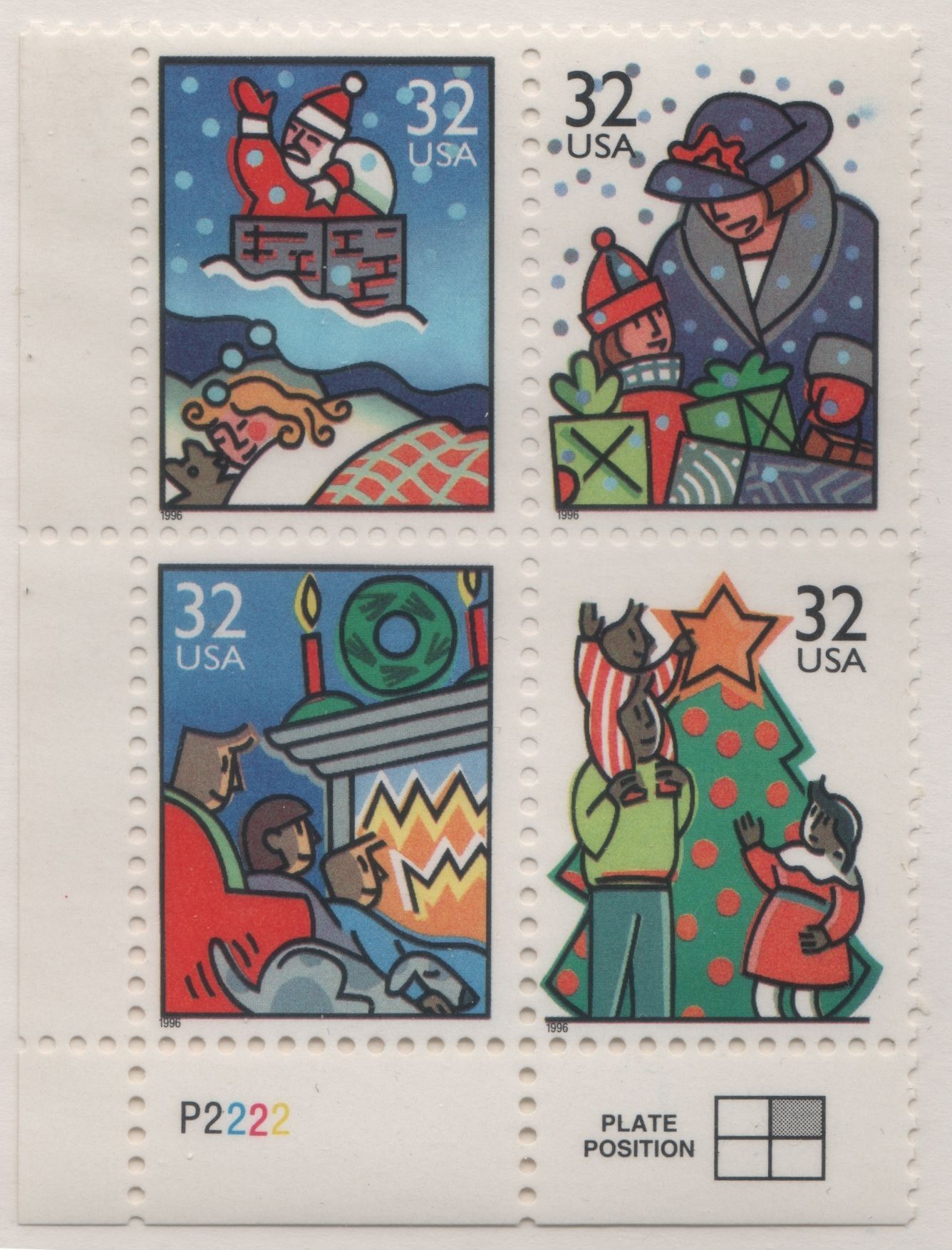 3111a 32c Christmas P2222 LL Plate Position 2 Plate Block | United ...