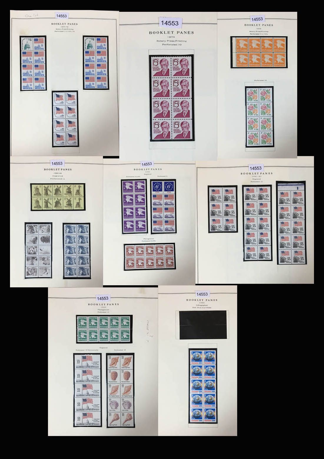 US Stamps # Booklet Panes Collection Mint OG 8 Pages LOT #14553 ...