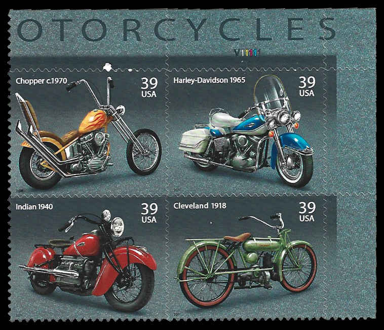 PCBstamps US #4085/4088 PB $1.56(4x39c)Motorcycle, (V11111), MNH, (PB-2 ...