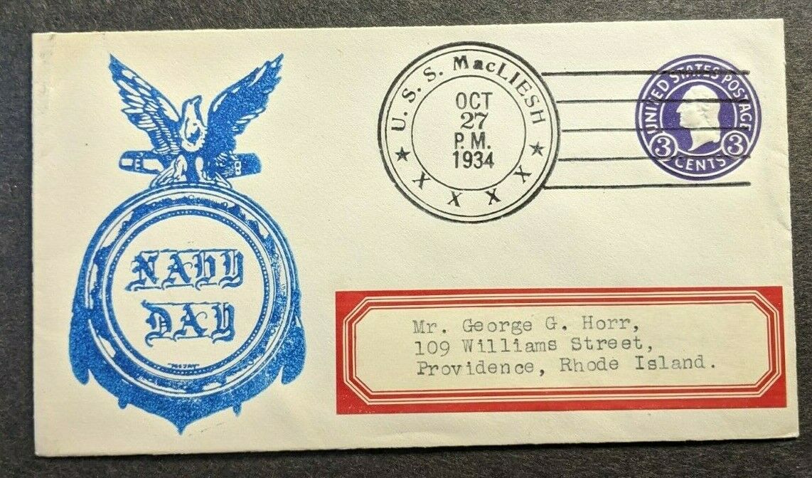 USS MacLIESH DD-220 Naval Cover 1934 PEEJAY NAVY DAY Cachet | United ...