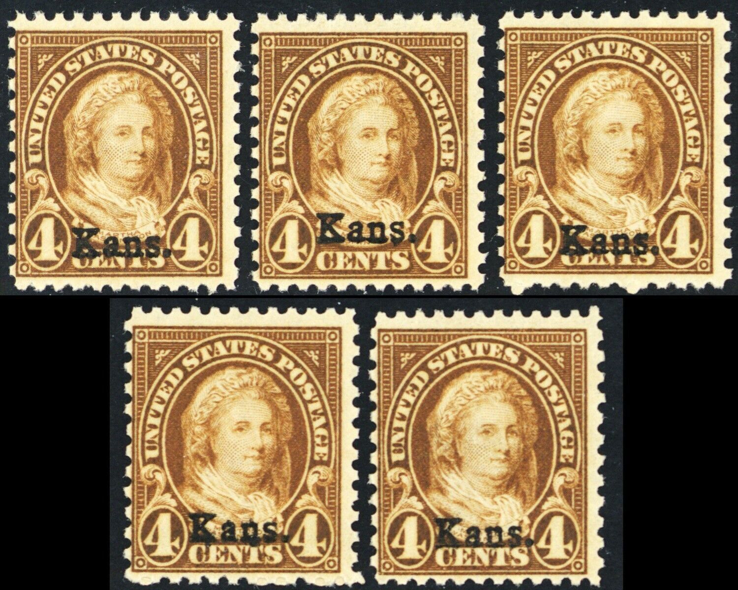 662, Mint NH 4¢ FIVE COPIES! Kansas Overprint CV $175.00 - Stuart Katz ...