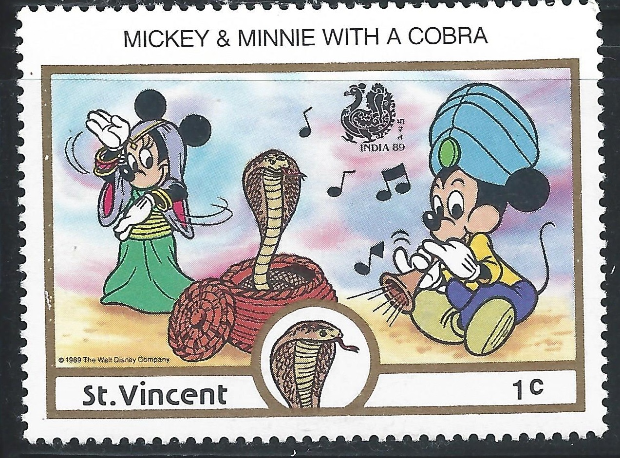 St. Vincent #1132 1c Mickey Mouse as Snake Charmer / HipStamp