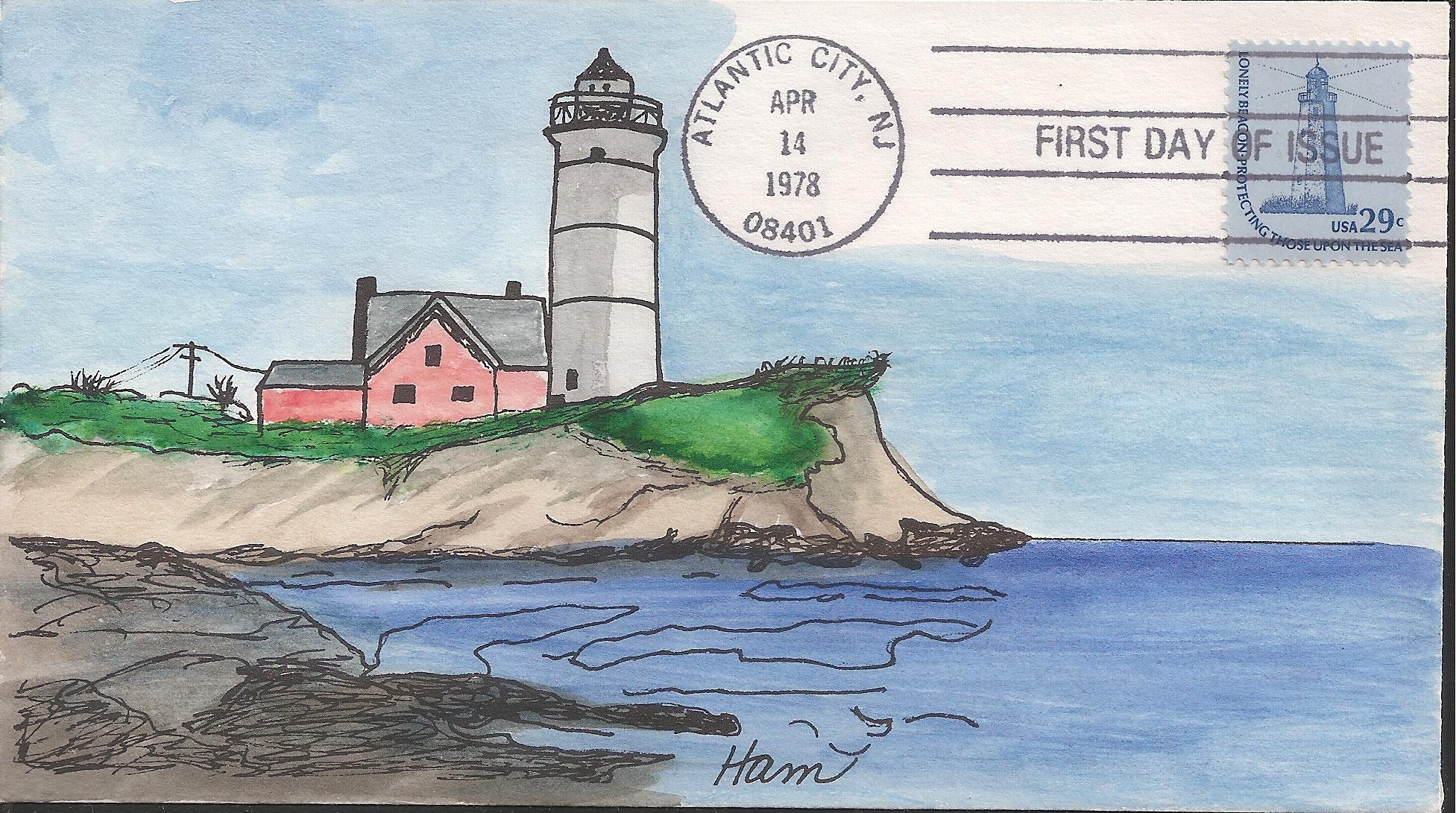 Lois Hamilton Hand Painted FDC for the 1978 29c Sandy Hook Lighthouse ...