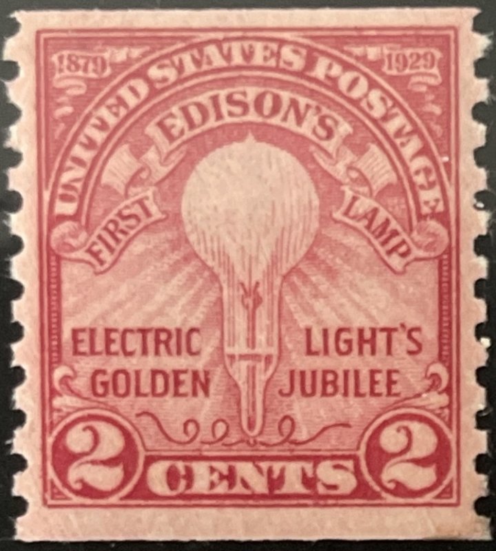 Scott #656 1929 2¢ Edison's First Lamp perf. 10 vert. unused lightly ...