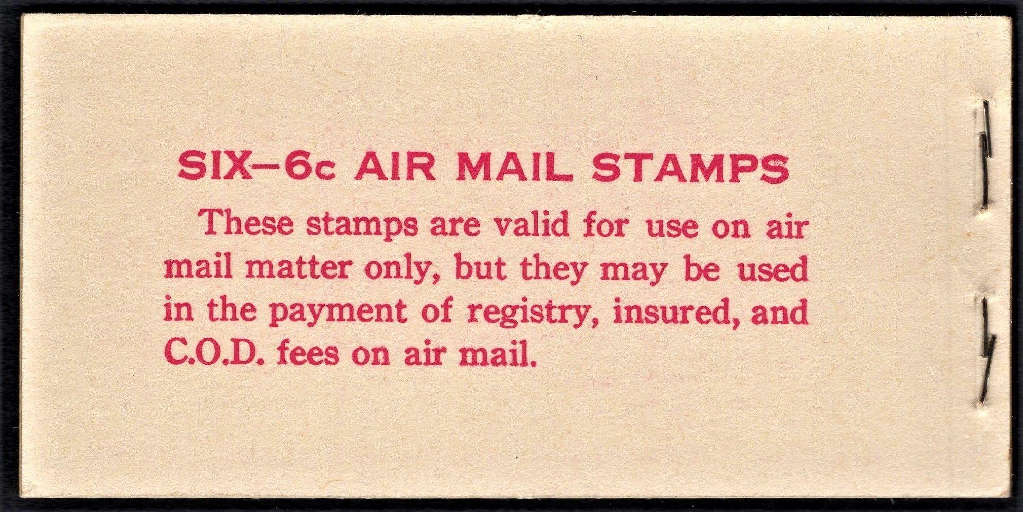 US BKC2 Complete Booklet Six 6-Cent Airmail Stamps SV$8.00 | United ...