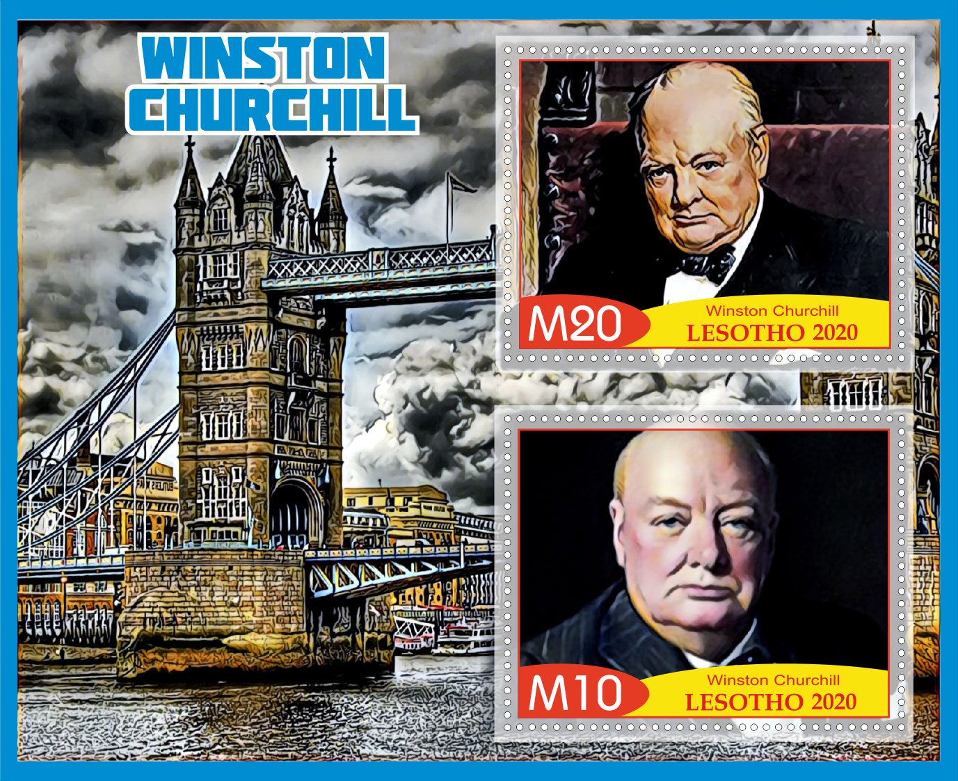 Stamps. Famous people. Winston Churchill 2020 year 1+1 sheets ...