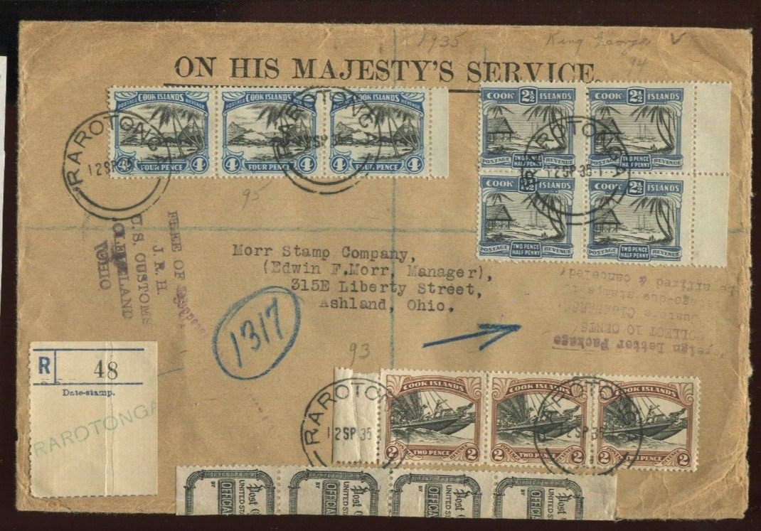 OX21 Post Office Seals on 1935 Busy Registered Cover Cook Islands to ...