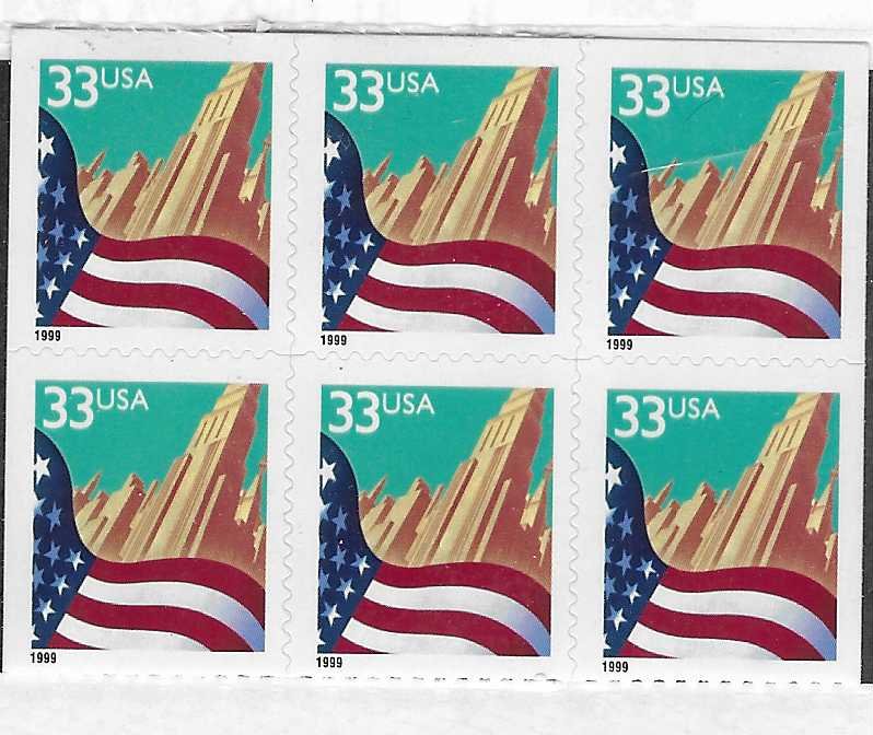 US #3278f $0. 33 "City Flag" self adhesive booklet block of 6 (MNH) CV ...
