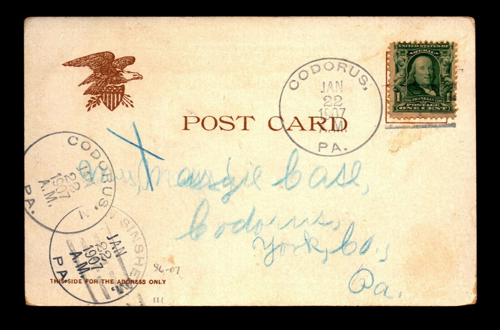 1907 New Sinsheim PA DPO Canceled Card / Last Year DPO - L29490 ...