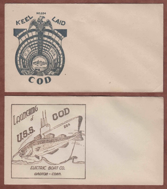 USS Cod ~ WW2 Submarine ~ Keel Lay & Launch Covers 1942-43 ~ Electric ...