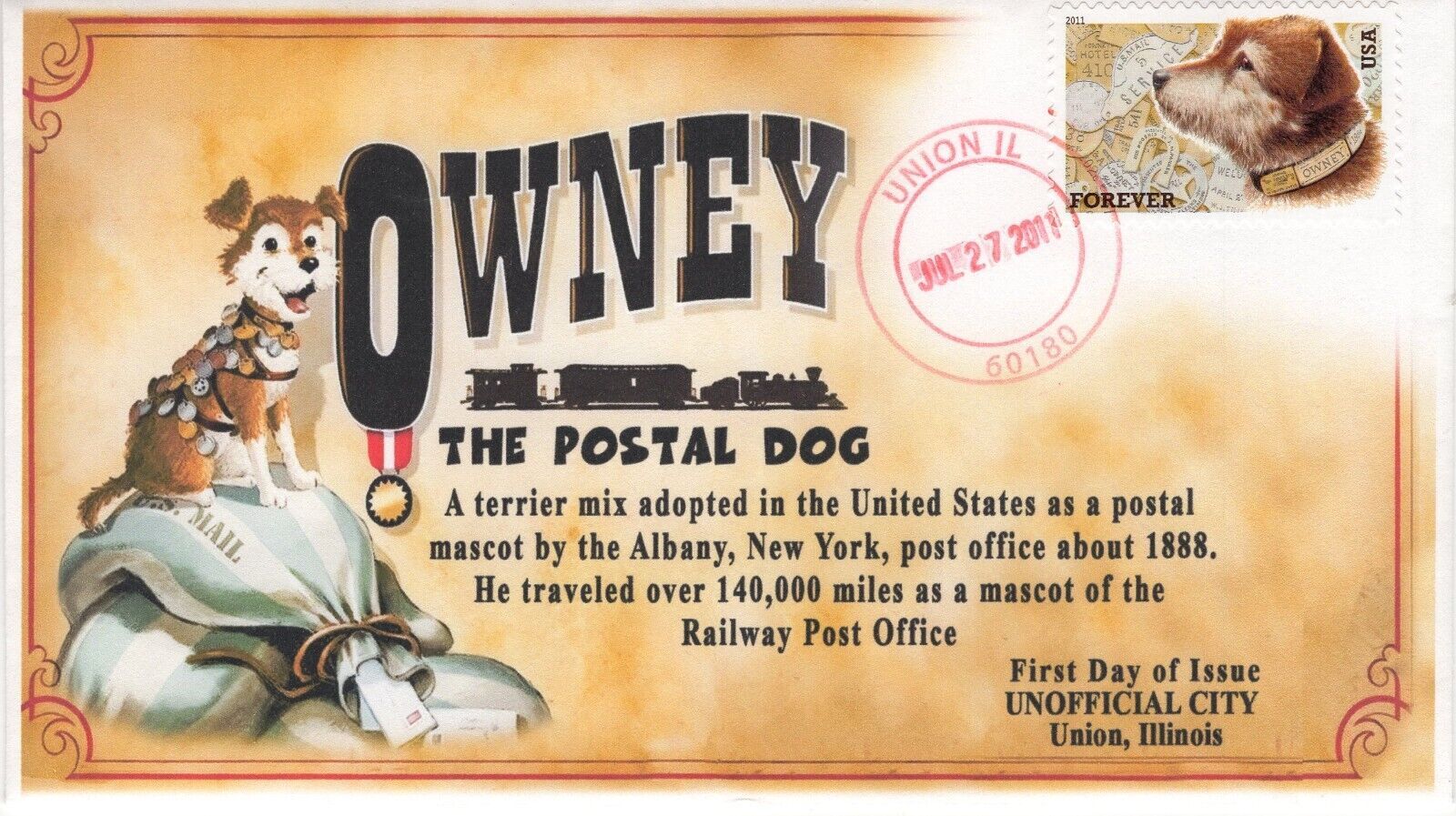 AO-4547-4, 2011, Owney, First Day Cover, Un-Official City, Add-on ...