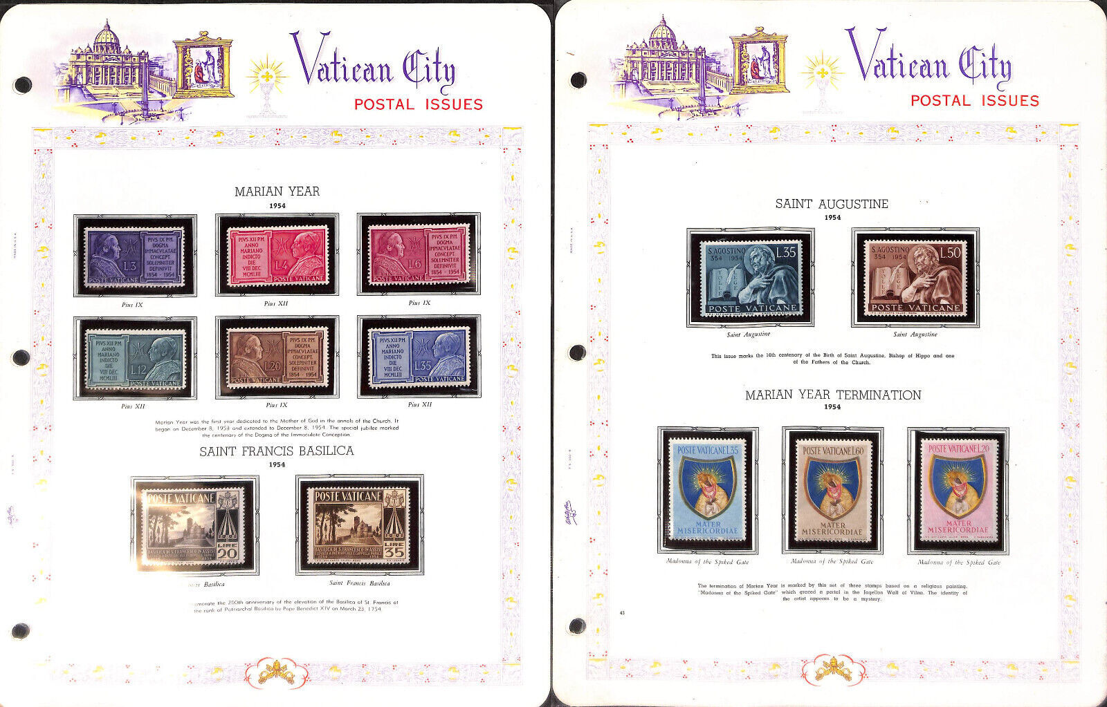 Vatican City Stamp Collection In White Ace Album, 1929-1954, Loaded Mint Sets | Europe - Vatican ...