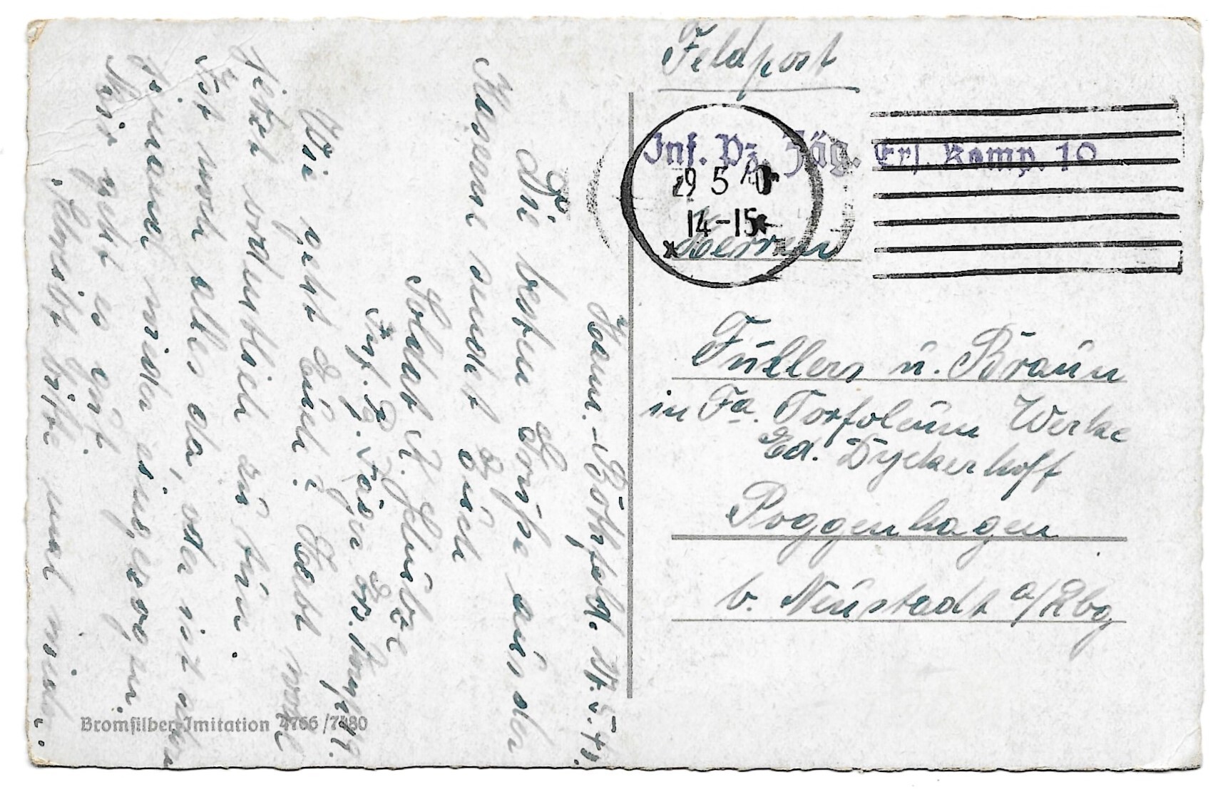 Germany World War 2 Feldpost purple Kamp 10 Handstamp 1940 Postcard of ...