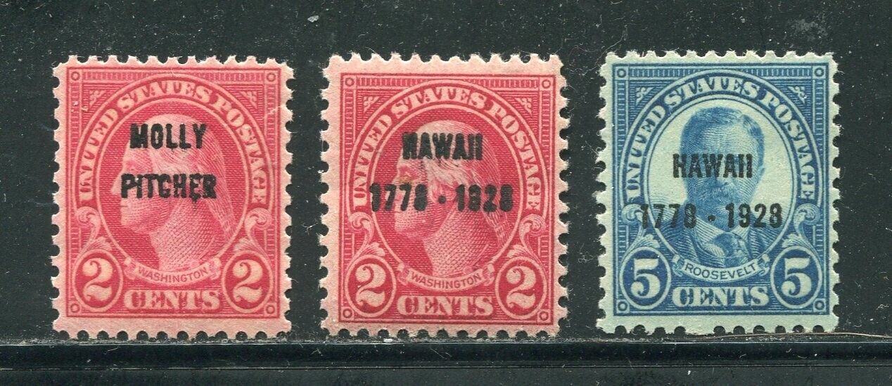 646, 647-648 Molly Pitcher and Hawaii Sesquicentennial Stamps Mint ...