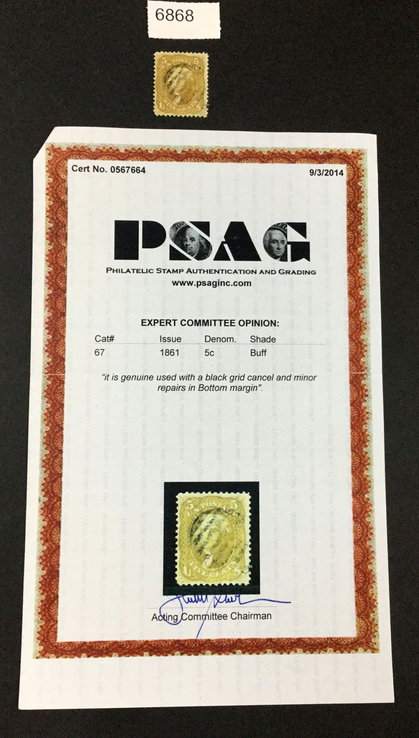 US Stamps #67 Used *Psag Cert** LOT #6868 | United States, General ...
