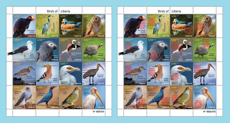 Liberia 2023 Sheet Birds Duck Owls Parrot Flamingo Eagle Dove Hawk ...