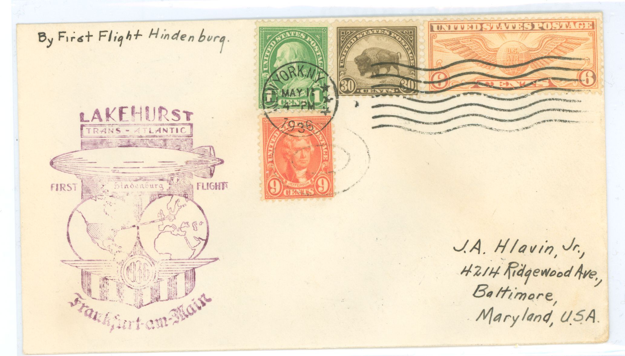 US 569/632/641/C19 1936 Cover carried on the Hindenburg (LZ129) first ...