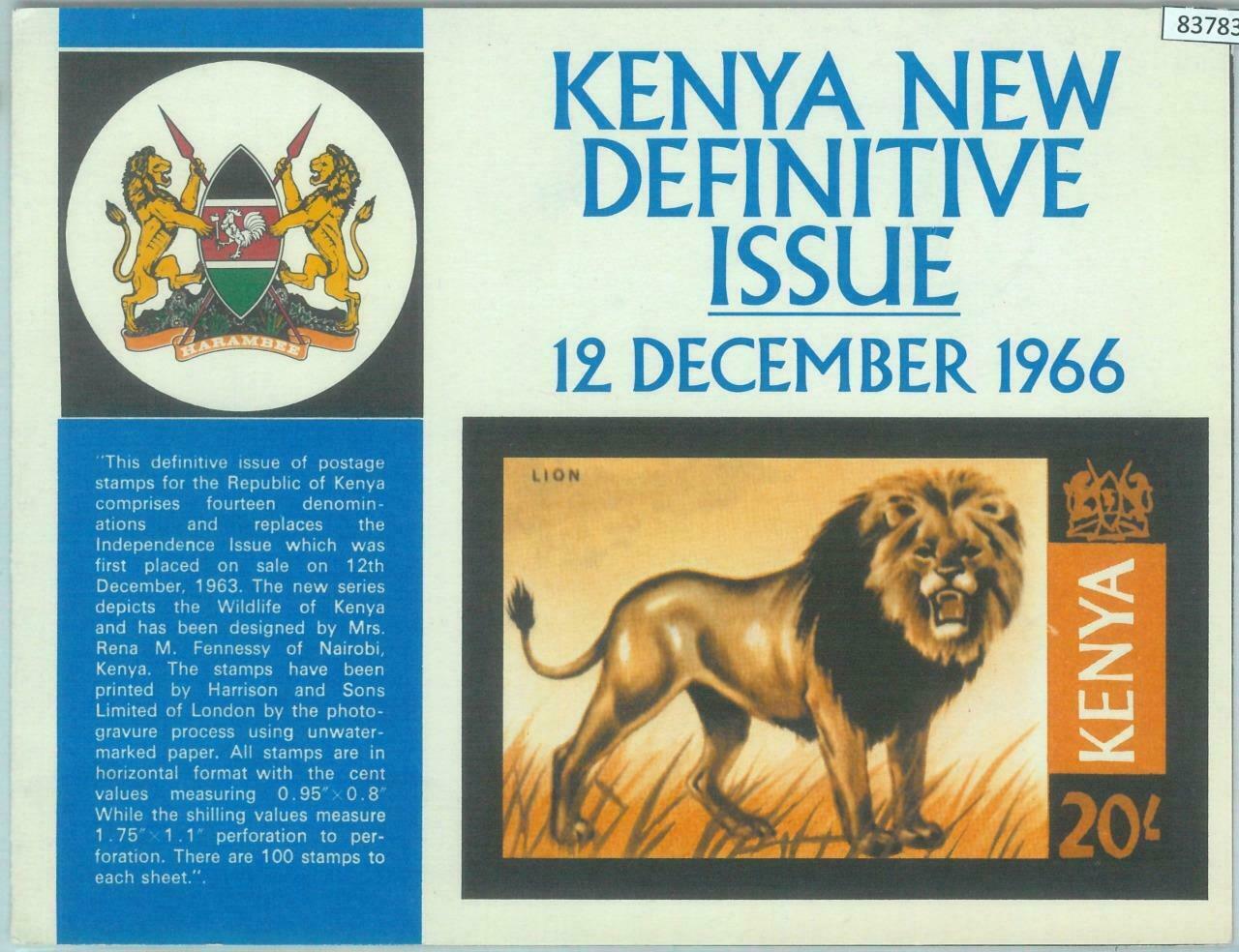 83783 - KENYA - STAMPS: Definitive issue in OFFICIAL folder 1966 Lions ...
