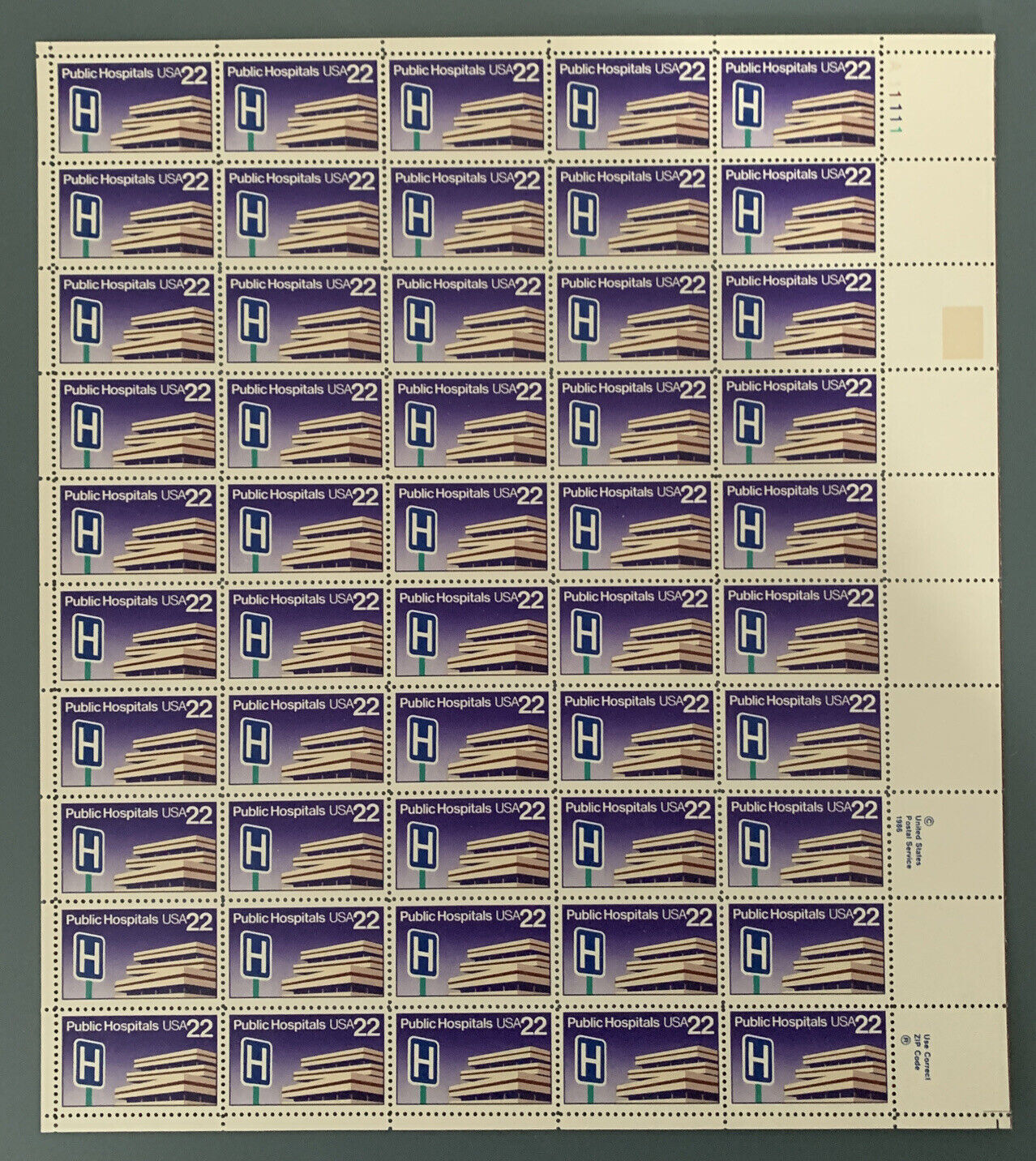 2210 Public Hospitals 22¢ Sheet of 50 MNH 1986 | United States, General ...