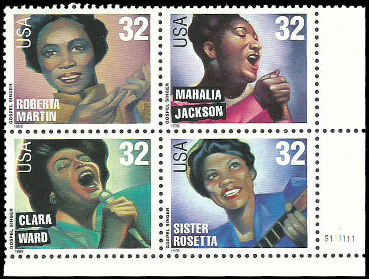 PCBstamps US #3216/3219 PB $1.28(4x32c) Gospel Singers, MNH, (PB-4 ...
