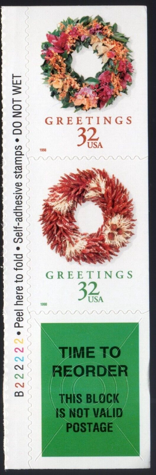 Scott #3252 (3249-52) Christmas Wreaths Plate Block w/Reorder - 2 ...