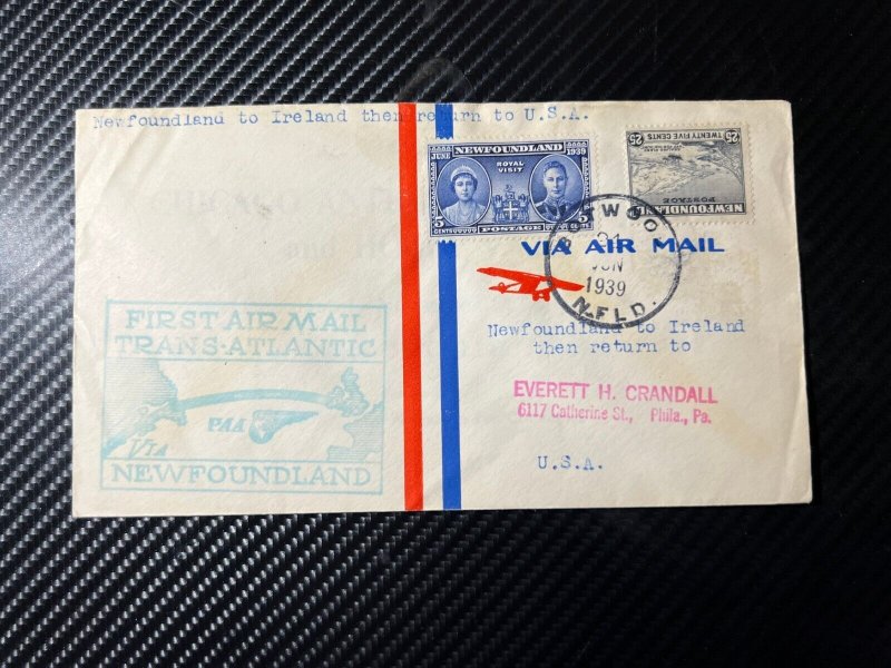1939 Newfoundland Airmail First Flight Cover FFC Botwood NFLD to PA USA ...