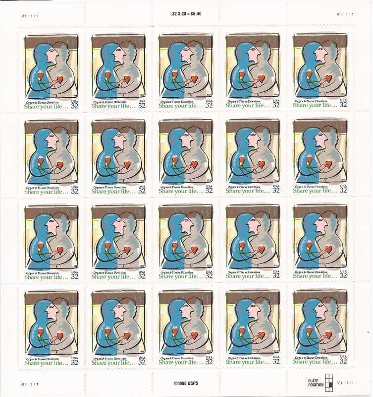 US Stamp 1998 Organ & Tissue Donation 20 Stamp Sheet Scott #3227 ...