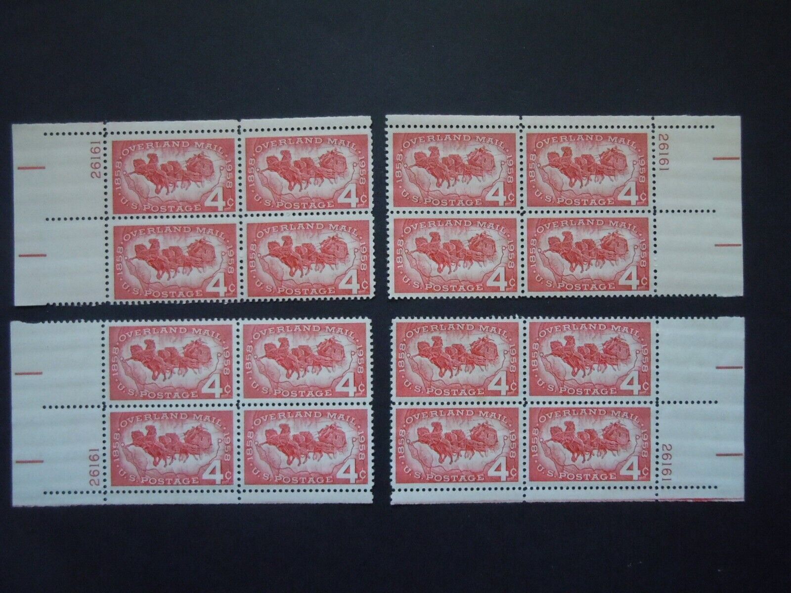 #1120 4c Overland Mail Plate Block #26161 Matched Set MNH OG VF ...