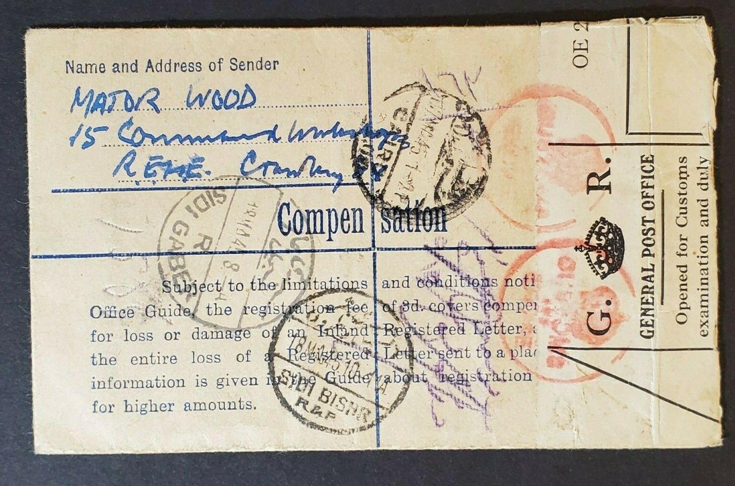 May 1945 Sidi Gaber Alexandria Egypt Registered Censored Forwarded WWII ...