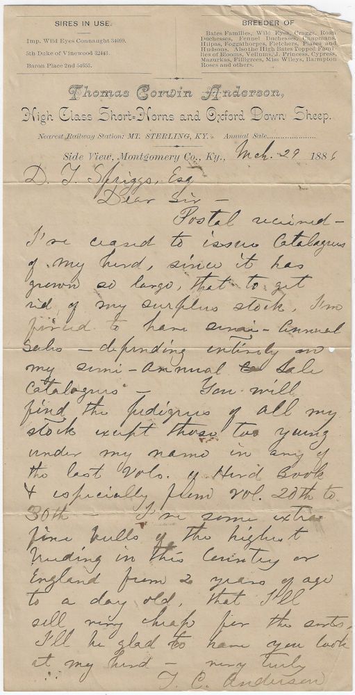 1886-1888 - Kentucky Sheep & Cattle Ranch Letters - Ephemera 1082 ...