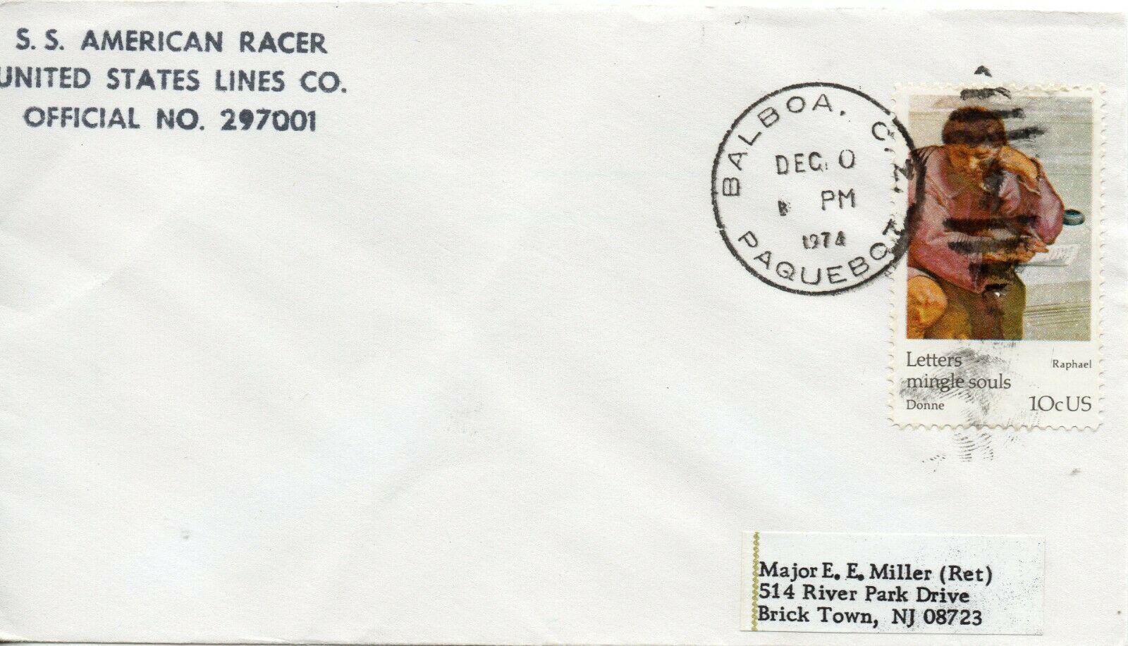 1974 USA Cover with Bilboa Paquebot Cancellation sent from SS American ...