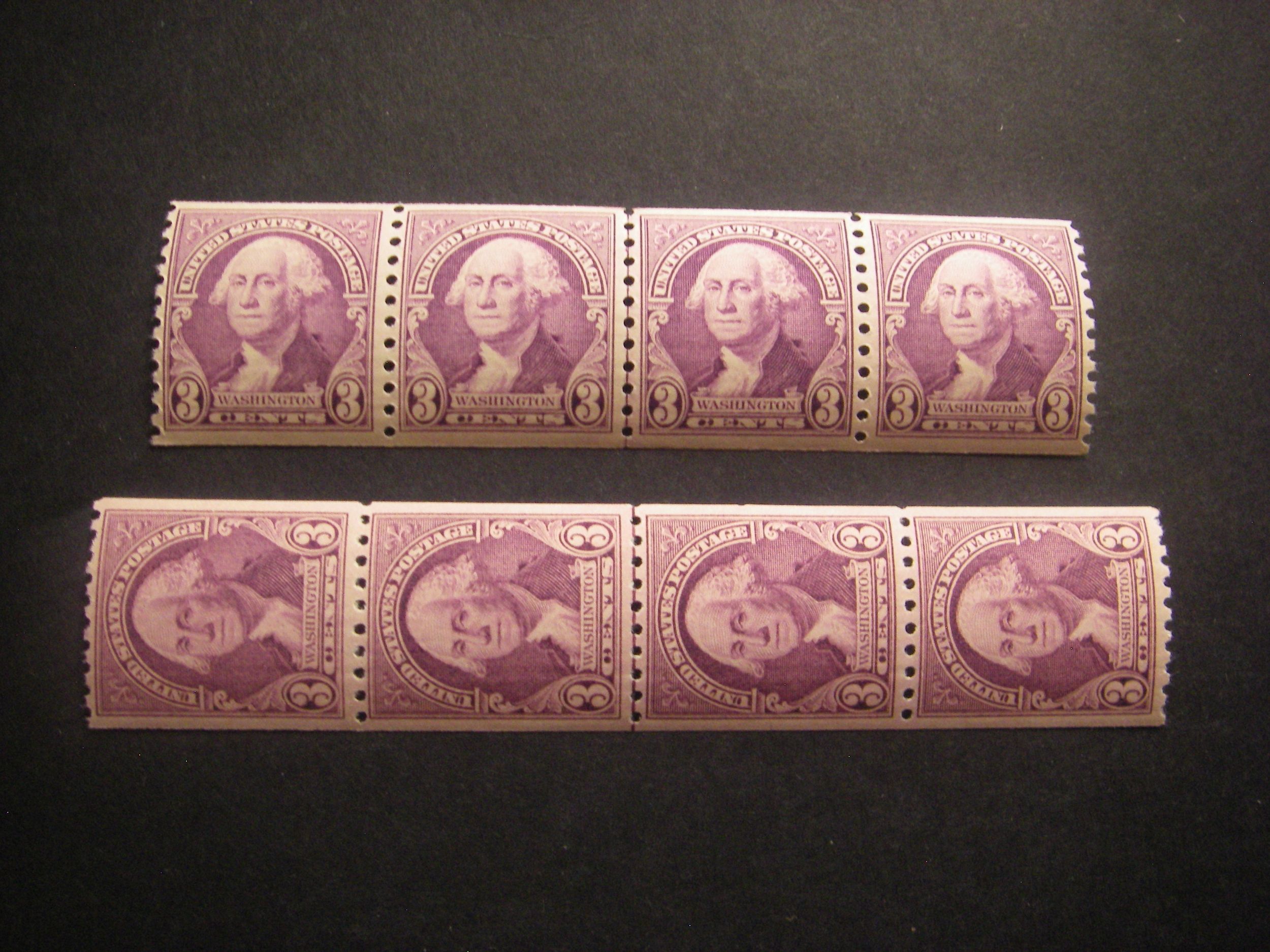 Long Line Pairs centered in strip of 4, Scott 721-722, 3c Washington ...
