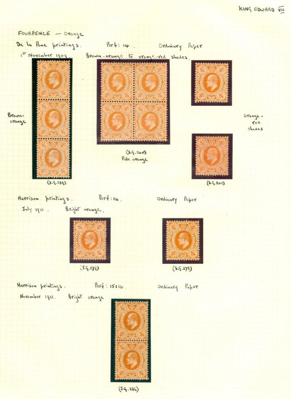 Edward VII 1902-11. 4d value study of shades. Includes a vertical strip ...