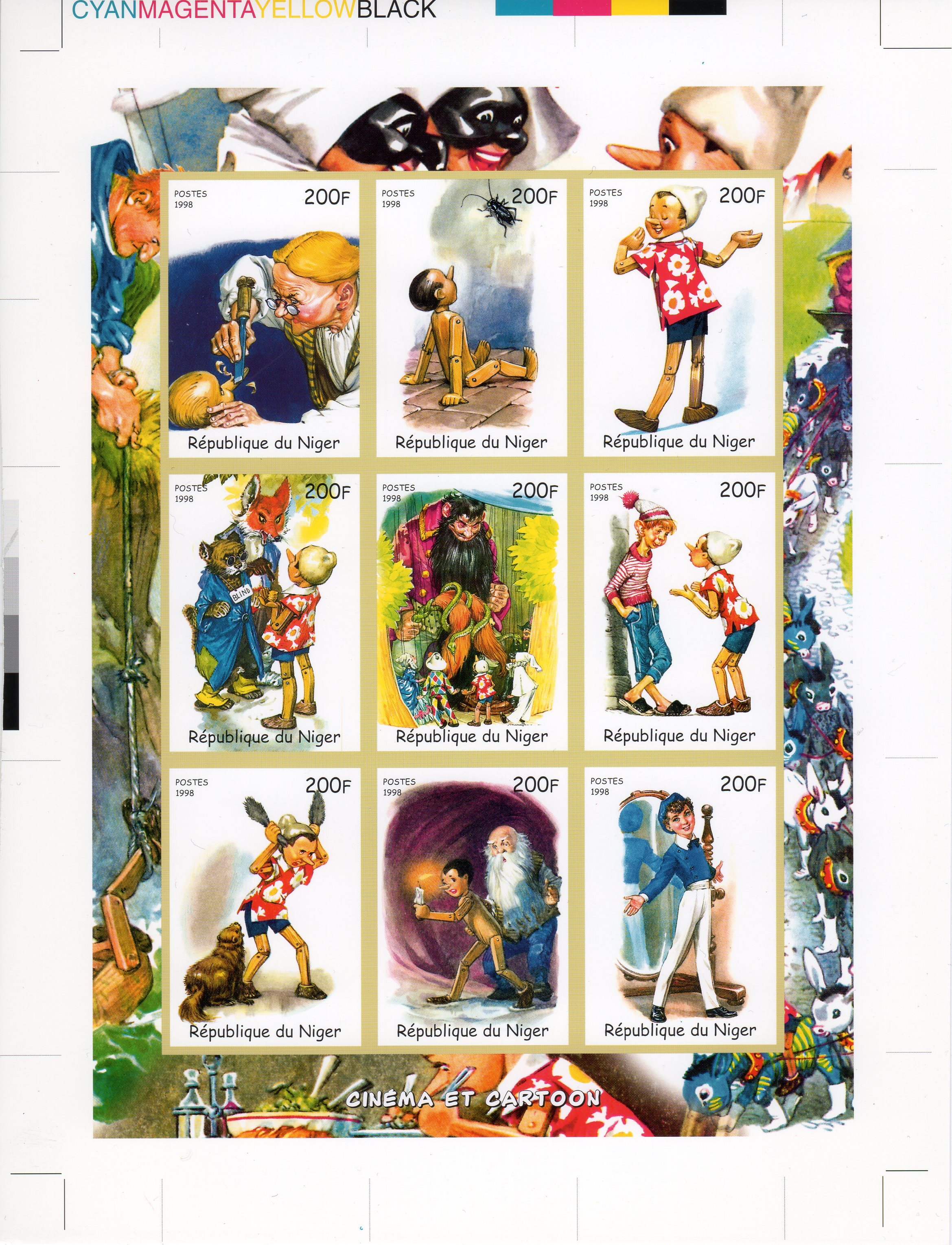 Niger 1998 Disney Animation Pinocchio Sheetlet Final Chromalin Proof ...
