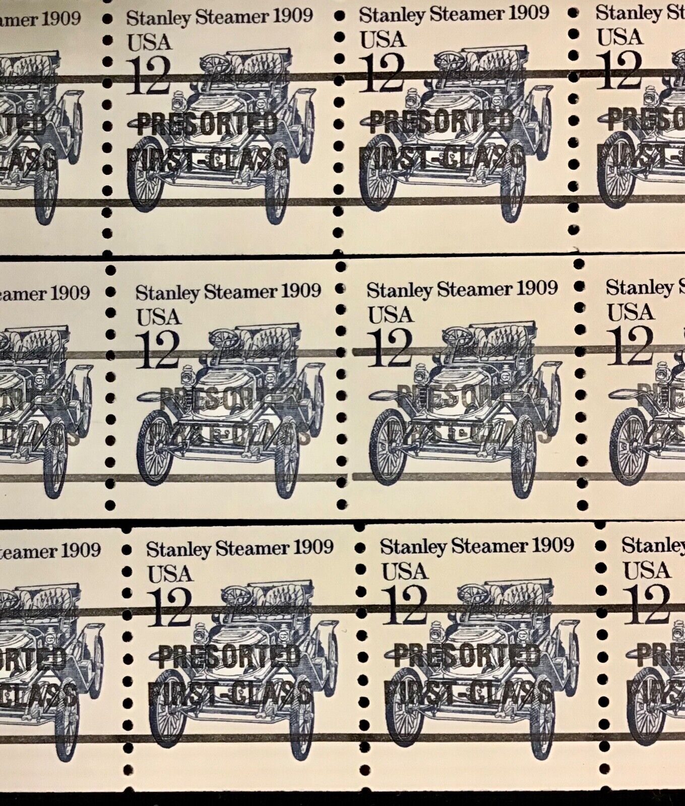 2132B. Stanley Steamer Auto. 20 coil stamps. Darker blue smaller size ...