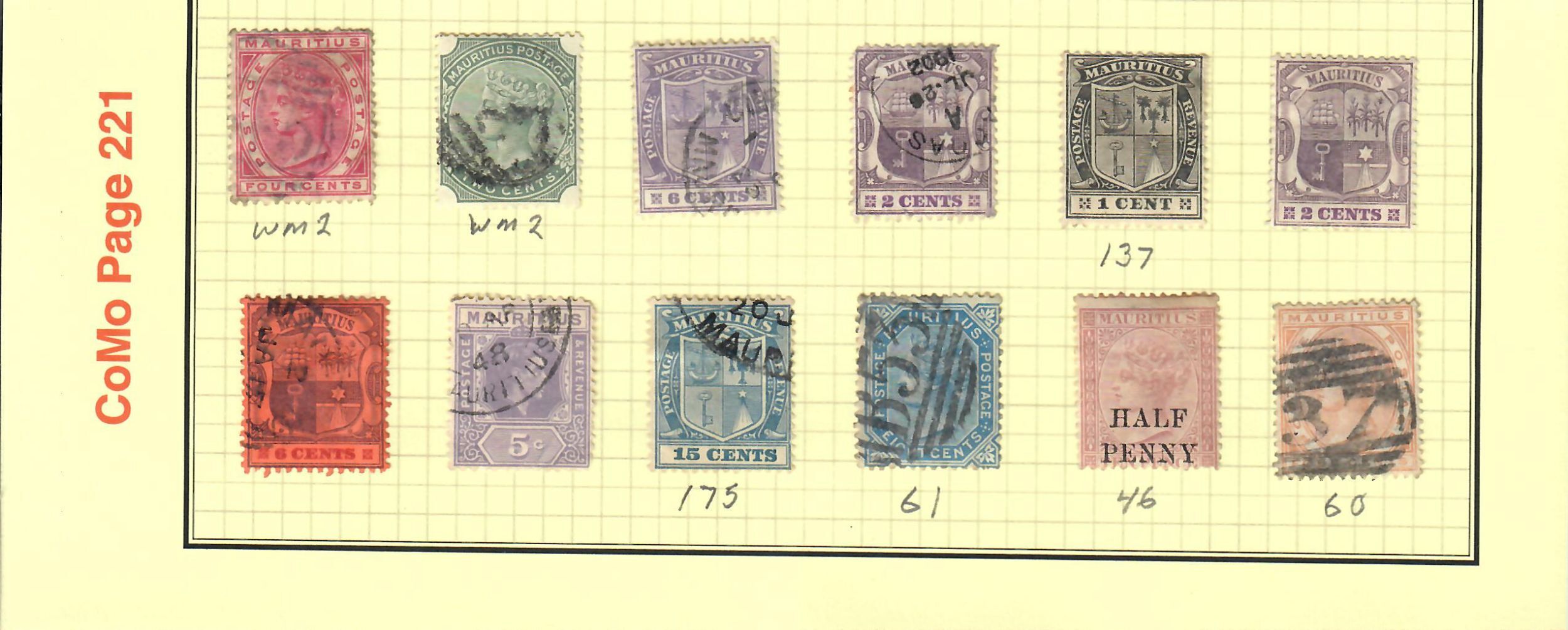 MAURITIUS COMO 221 used just 20¢ for the ENTIRE lot. CV TOTALLY IGNORED ...