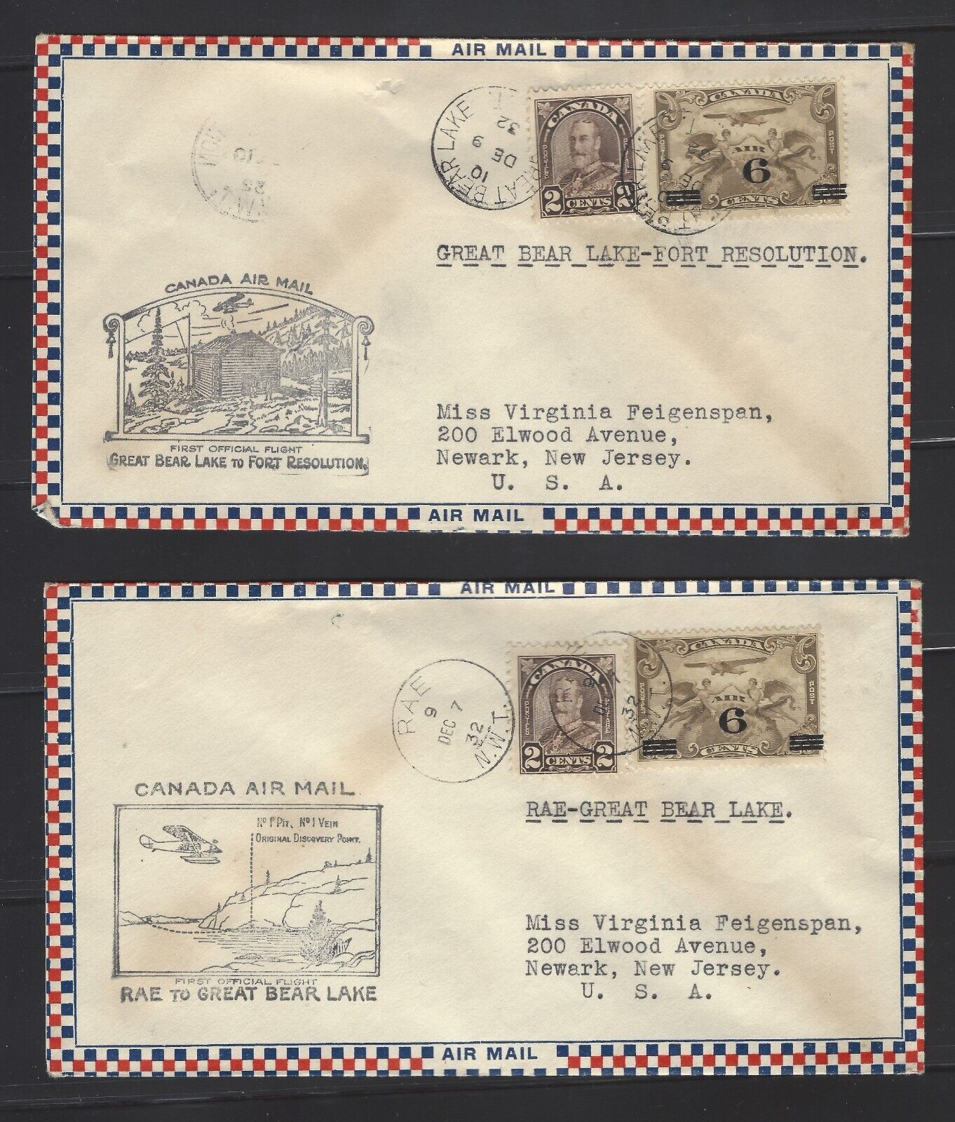 Canada Scott #C1 & 218 Stamps on Two 1932. Air Mail Covers | Canada ...