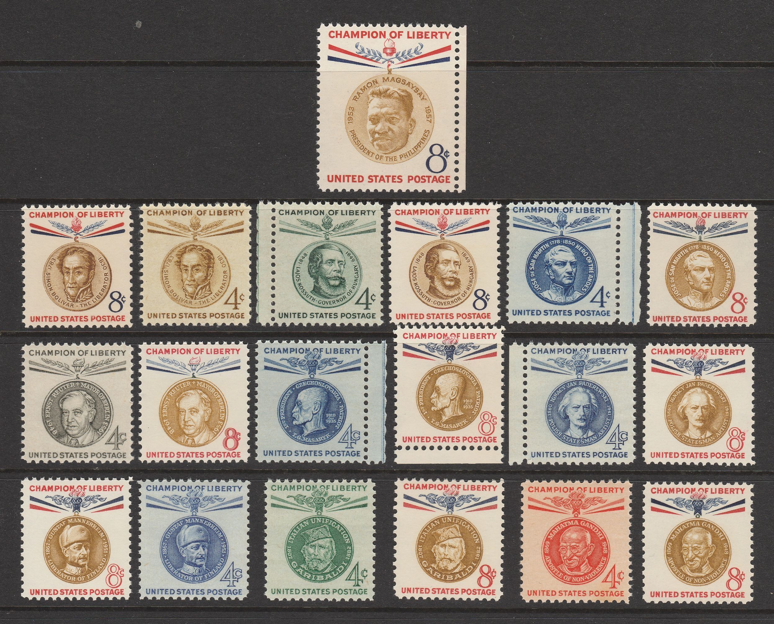 Champion of Liberty Complete Set of 19 Stamps MNH | United States ...