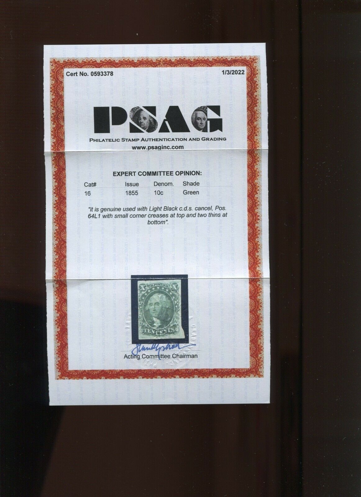 16 Washington Imperf Used Stamp with PSAG Cert (Bz 712) | United States ...