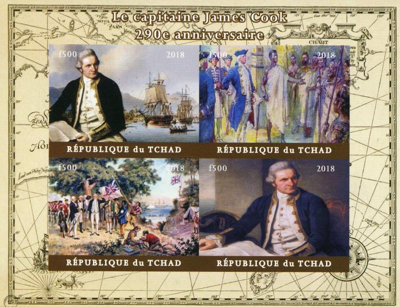 Chad 2018 MNH Captain James Cook 4v Impf M/S Flags Boats Ships Nautical ...