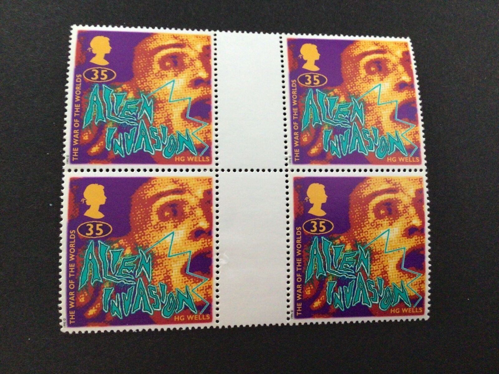HG Wells Alien Invasion British mint never hinged gutter stamps block ...