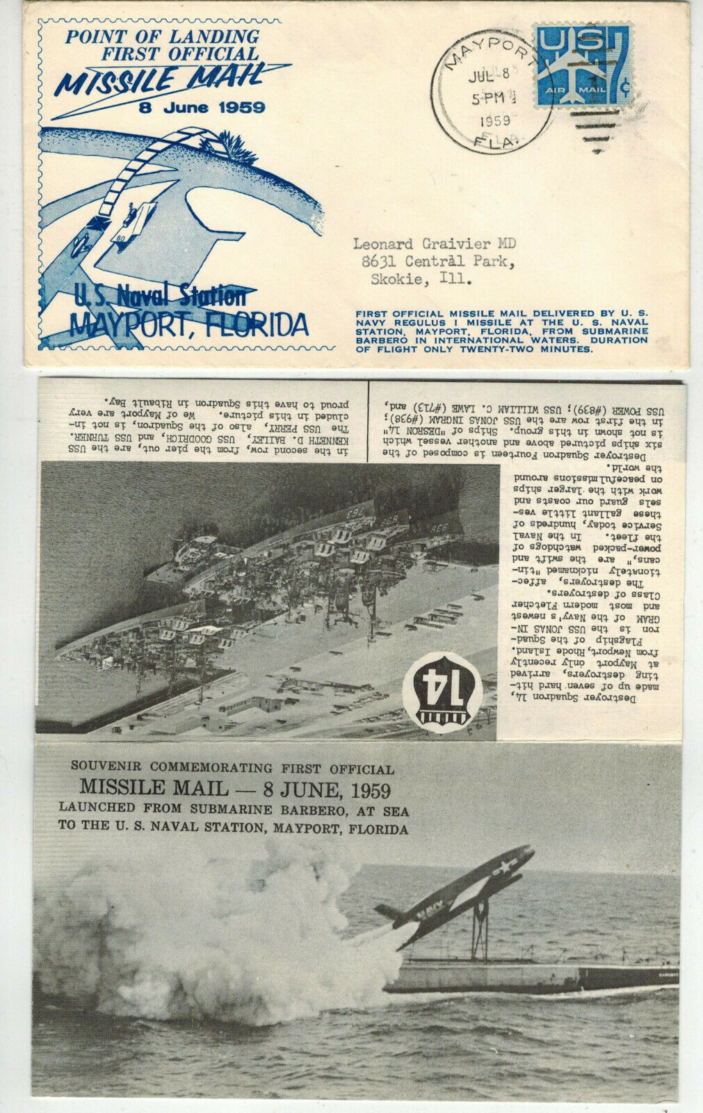 1959 Mayport Florida Naval Station Missile Mail + Pamphlet + Submarine ...