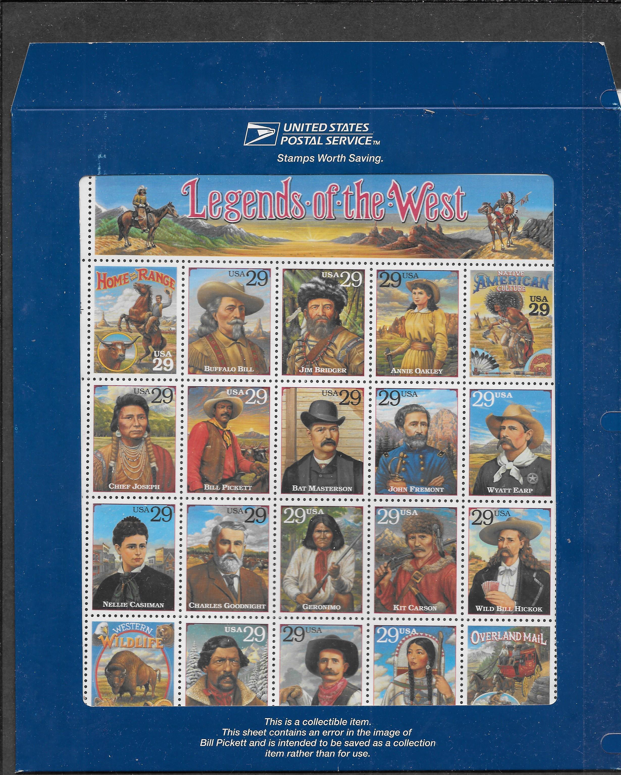 #2870 MNH Recalled Legends of the West Error (My262) | United States ...