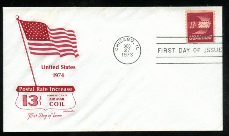 US C83 13c Air Mail Winged Letter Coil UA Artmaster cachet FDC | United ...
