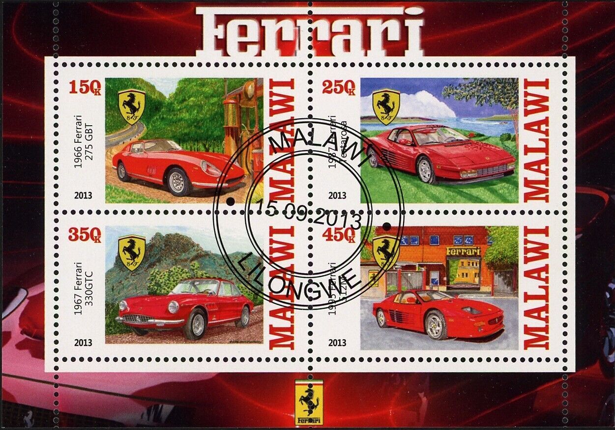 Ferrari Stamp 275 GTB 1987 Testarosa 1967 330GTC Souvenir Sheet of 4 ...
