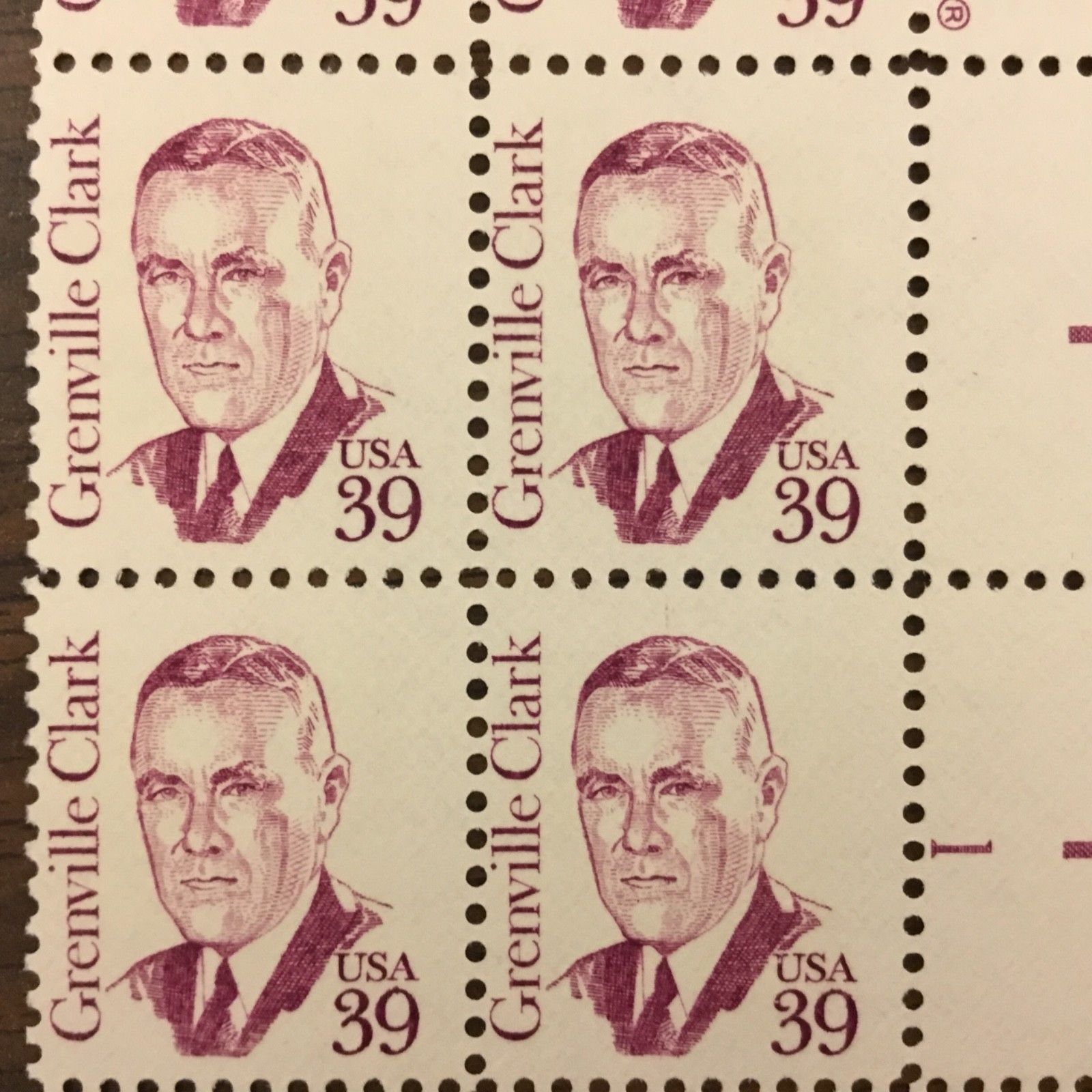 1867 Grenville Clark. Plate Block of 20 with Small Block Tagging ...