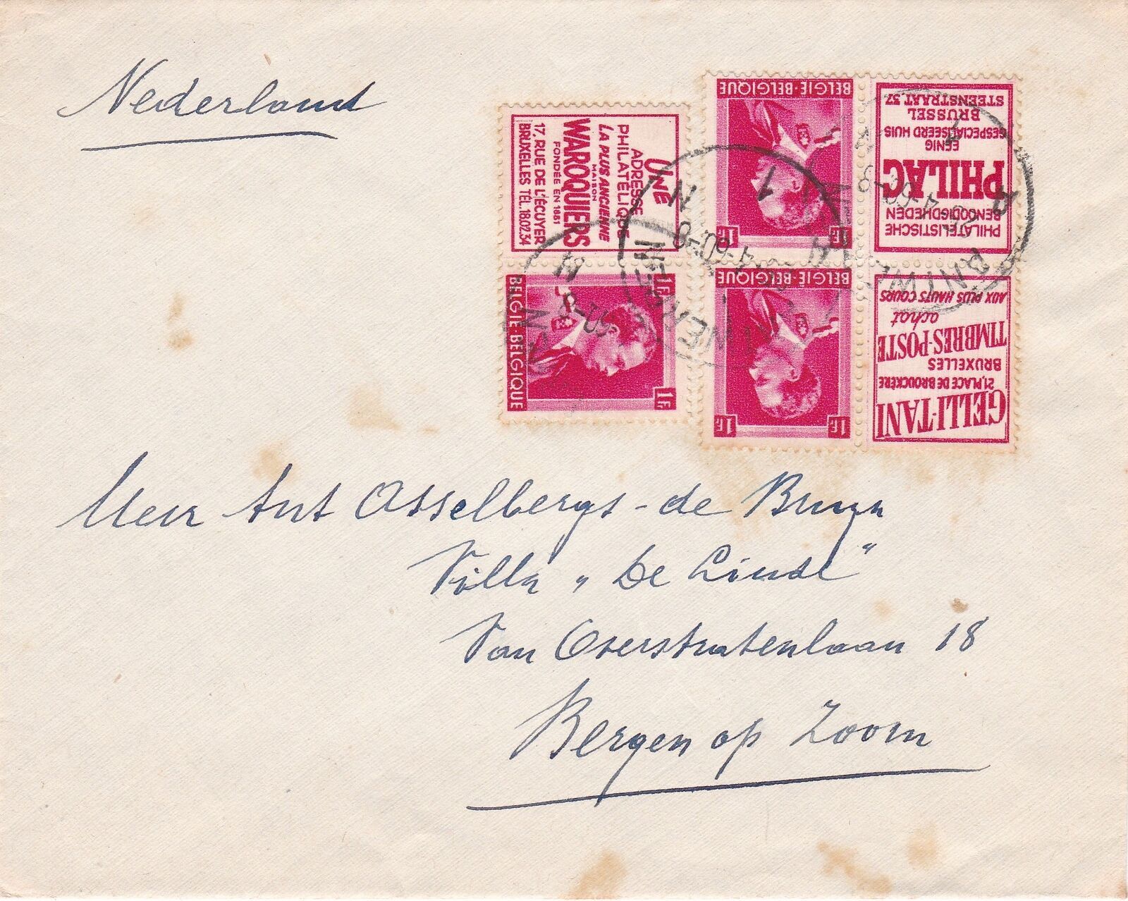 Belgium 1960 Postal Cover with Rare Advertising Stamps Labels Ref 45463 ...
