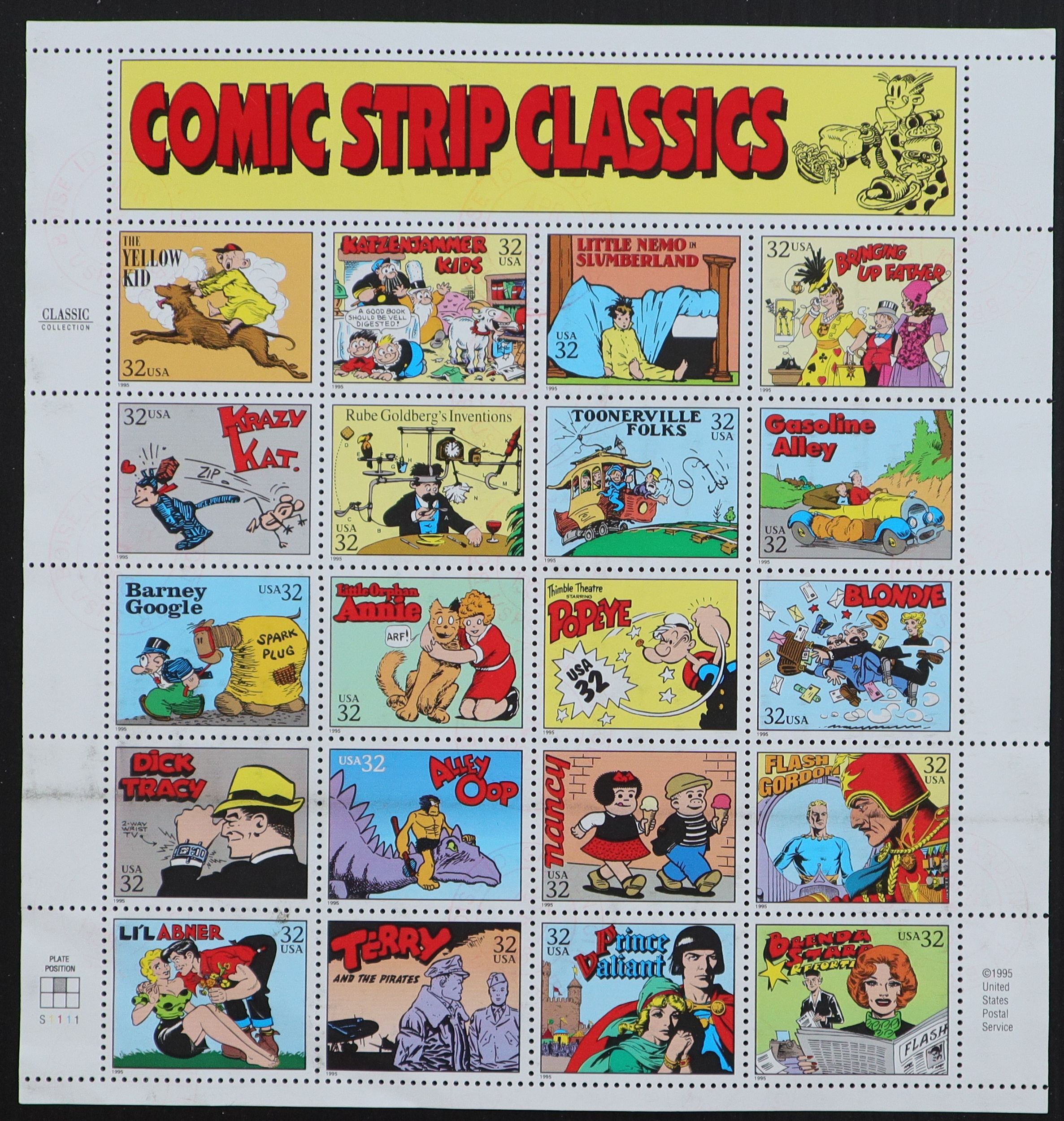 U.S. Used #3000 32c Comic Strip Classics Sheet of 20. Unobtrusive ...